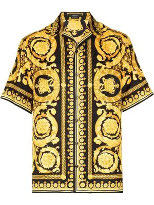 Versace Barocco-print Silk Shirt - Yellow