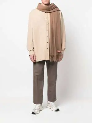 Acne Studios Logo-tag Frayed-edge Scarf - Brown