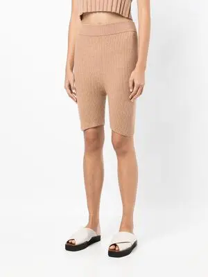 Cashmere In Love Mira Ribbed Merino-cashmere Shorts - Brown