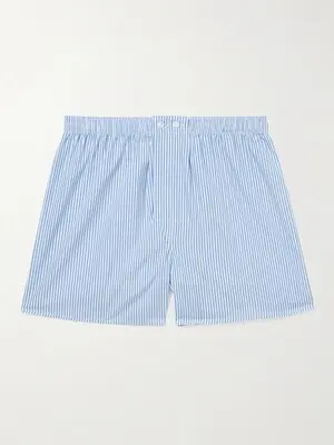 Derek Rose James Striped Cotton Boxer Shorts - Blue