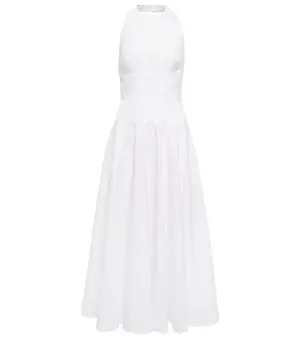 AlaA Halterneck Cotton Poplin Maxi Dress - White | Editorialist