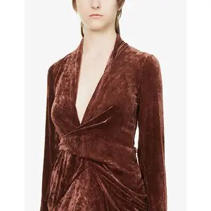 Rick Owens Plunge-neck Crushed-velvet Midi Dress