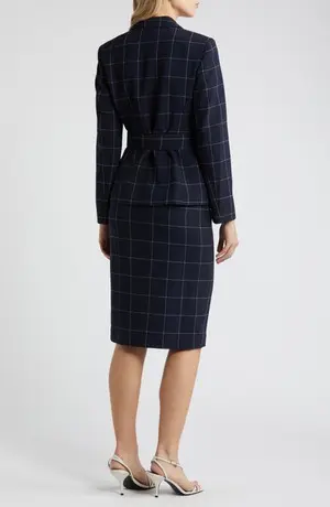 TAHARI ASL Windowpane Plaid Two-piece Long Sleeve Dress