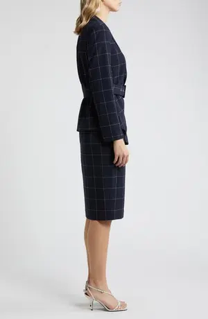 TAHARI ASL Windowpane Plaid Two-piece Long Sleeve Dress