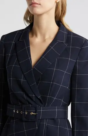 TAHARI ASL Windowpane Plaid Two-piece Long Sleeve Dress
