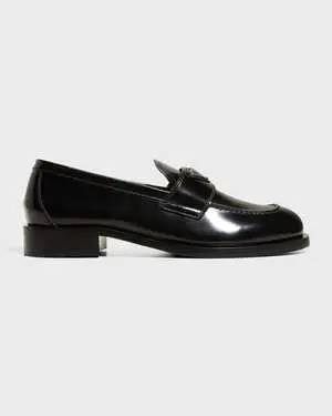 Prada Calfskin Logo Flat Loafers - Nero