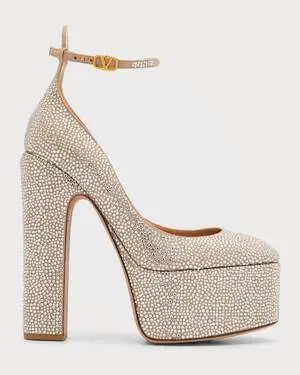 Valentino Garavani Strass Ankle-strap Platform Pumps Silver/rose