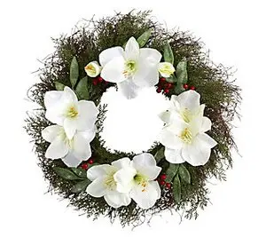 NEARLY NATURAL 20' Cedar, Amaryllis & Ruscus W/ Berries Wreath - One-color