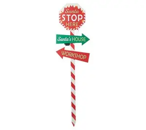 GLITZHOME 41.75'h Lighted Wooden 'santa Stop He Re' Yard Stake - One-color