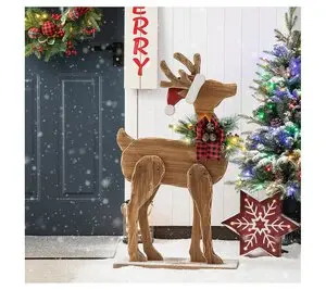 GLITZHOME 36'h Chunky Wood Reindeer Porch Decor