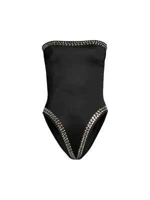 Norma Kamali Women's Bishop Strapless Studded One-Piece Swimsuit - Black  - Black