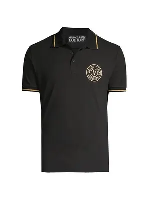 Versace Men's Logo Emblem Cotton Polo Shirt - White Gold  Black Gold