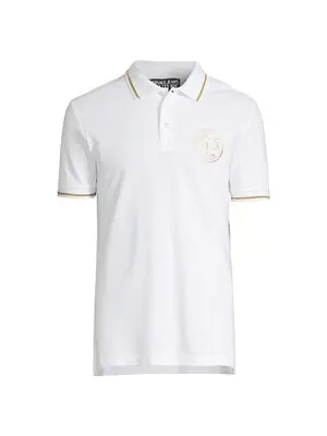Versace Men's Logo Emblem Cotton Polo Shirt - White Gold  White Gold