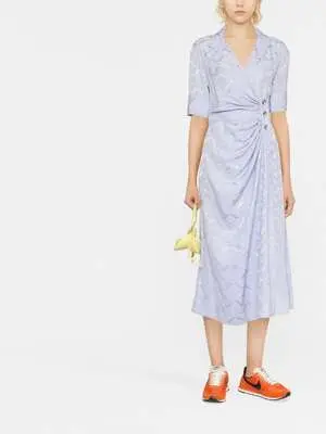 GANNI Floral-print Draped Midi Dress