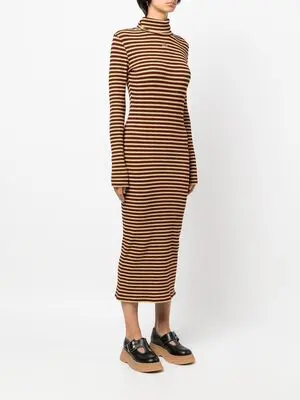 WALES BONNER Striped Roll Neck Knitted Maxi Dress