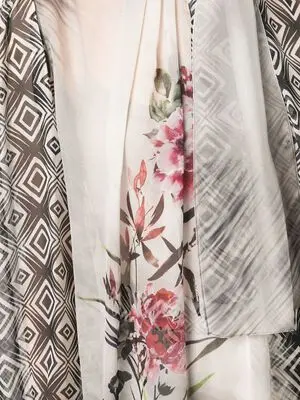 Alberta Ferretti Silk Floral & Geometric Print Frilled High Neck Blouse