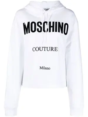 Moschino Print Cropped Hoodie - White