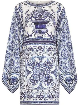 Dolce & Gabbana Majolica-print Batwing-sleeve Minidress