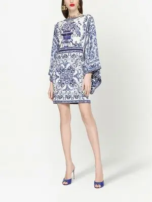 Dolce & Gabbana Majolica-print Batwing-sleeve Minidress