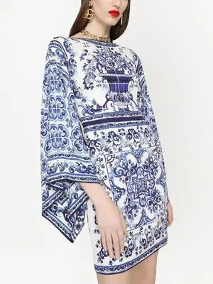 Dolce & Gabbana Majolica-print Batwing-sleeve Minidress