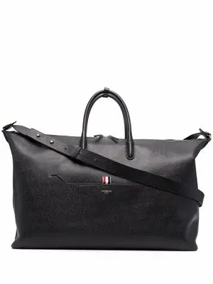 Thom Browne Rwb Stripe Leather Holdall - Black