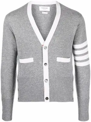 Thom Browne 4-bar Stripe Knit Cardigan - Grey