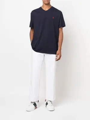 Polo Ralph Lauren V-neck T-shirt With Signature Pony Motif - Blue