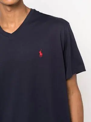 Polo Ralph Lauren V-neck T-shirt With Signature Pony Motif - Blue