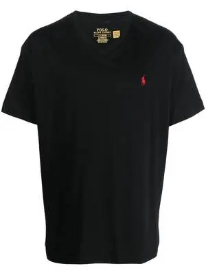 Polo Ralph Lauren V-neck Cotton T-shirt With Logo - Black