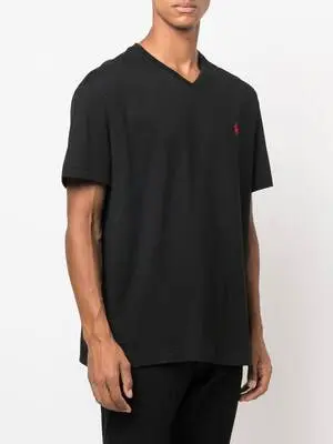 Polo Ralph Lauren V-neck Cotton T-shirt With Logo - Black