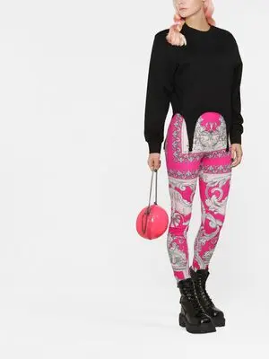 Versace Silver Baroque-print Leggings