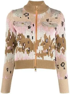 DIESEL® Multicolour Wool Blend Knit Zip-up Jacket - Neutrals