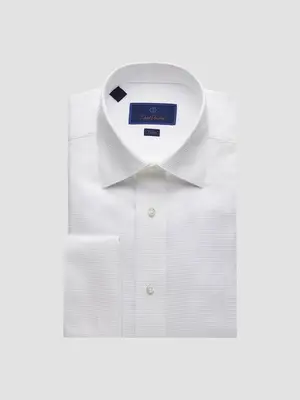 David Donahue Trim-fit Horizontal Rib Formal Shirt - White