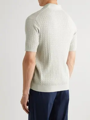 Club Monaco Cable-knit Cotton-blend Polo Shirt Xs
