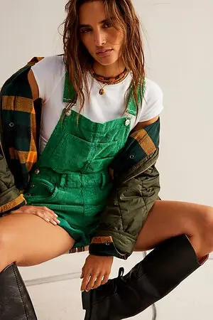 Free People We The Free Ziggy Cord Shortalls - Green