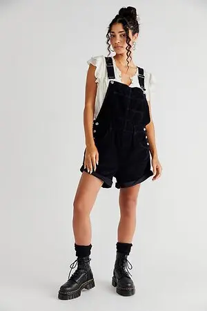 Free People We The Free Ziggy Cord Shortalls Noir
