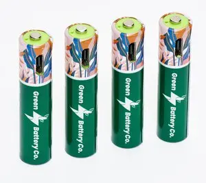 QVC Green Battery S/4 Aaa Usb Rechargeable Battery Set W/ Pouch