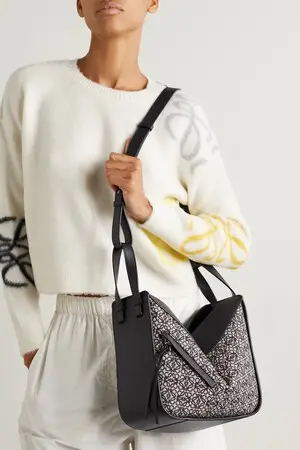 Loewe Hammock Small Paneled Textured-leather And Canvas-jacquard Tote