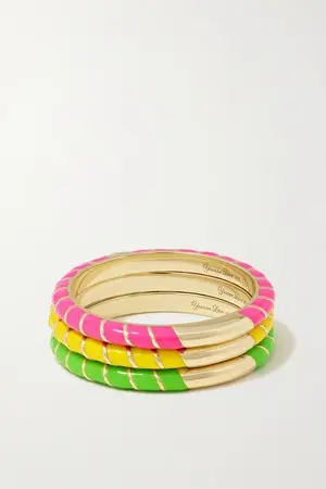 Yvonne Léon Alliance Set Of Three 9-karat Enamel, And Diamond Stacked Rings