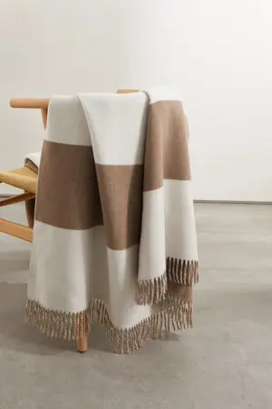 Brunello Cucinelli Fringed Striped Cashmere Blanket - Neutrals