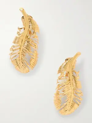 Oscar De La Renta Feather Clip Earrings - Gold