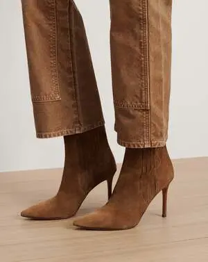 Veronica Beard Lisa Stiletto Mid-heel Ankle Boots - Chestnut
