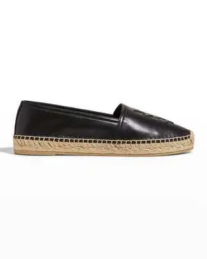 Saint Laurent Ysl Leather Espadrille Flats Nero