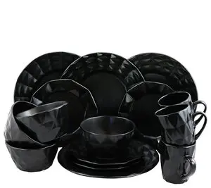 ELAMA Retro Chic 16-piece Glazed Dinnerware Set Black - One-color
