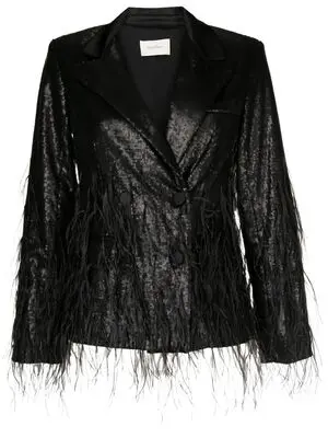 SEMSEM Feather-detail Sequin-embellished Blazer