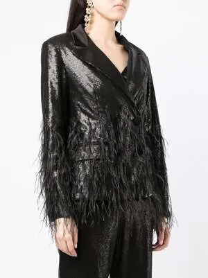 SEMSEM Feather-detail Sequin-embellished Blazer