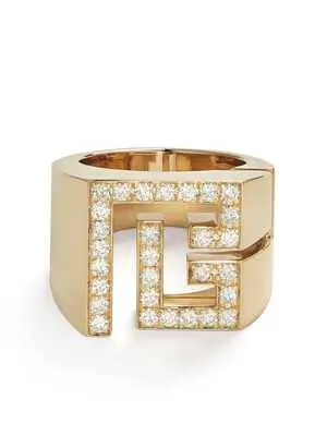 Balmain 18kt Yellow Labyrinth Pb Diamond Pave Signet Ring - Gold
