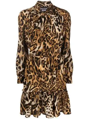 Moschino Leopard-print Silk Mini Dress - Neutrals