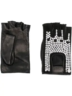 Philipp Plein Crystal-embellished Fingerless Gloves - Black