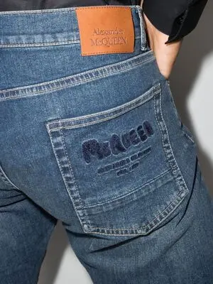 Alexander McQueen Embroidered Logo Straight-leg Jeans - Blue